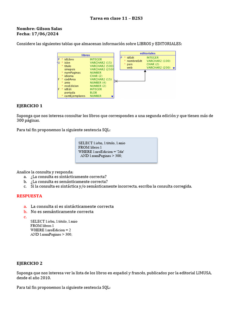 Tarea en Clase 11 | PDF | SQL | Bases de datos