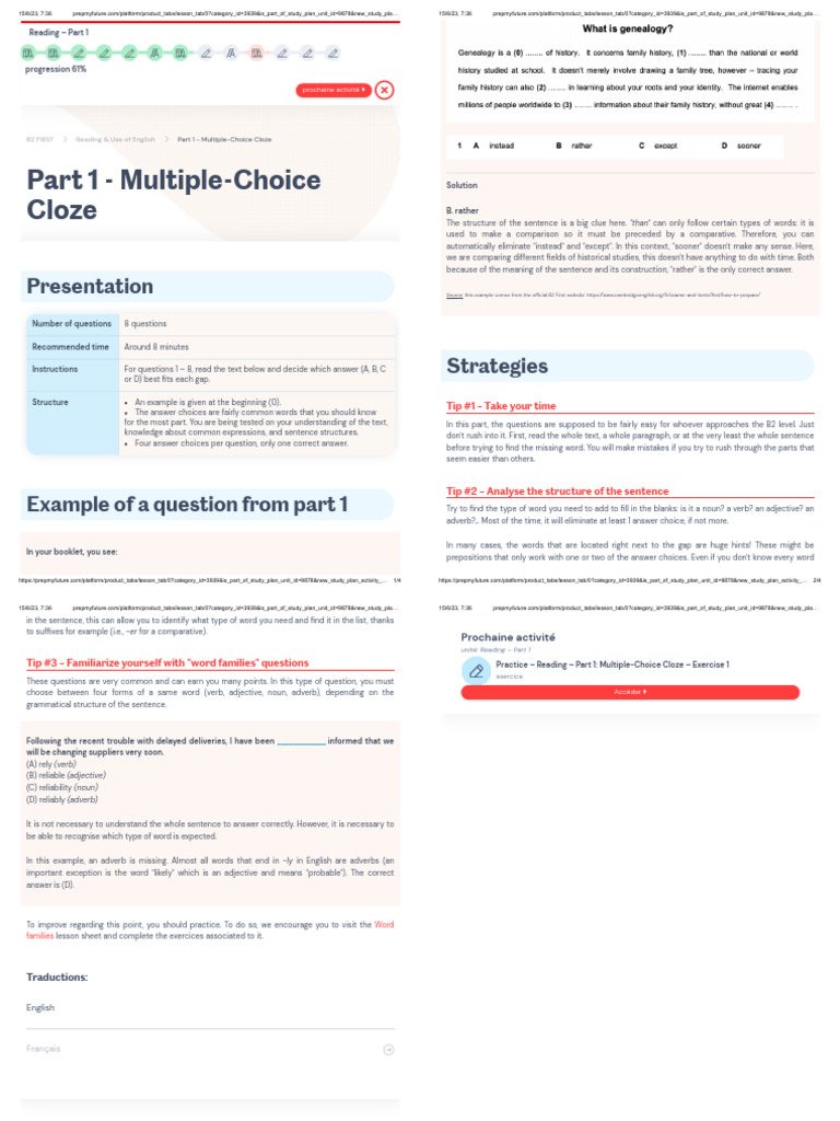 1.3 Part 1 - Multiple-Choice Cloze | PDF | Adverb | Verb