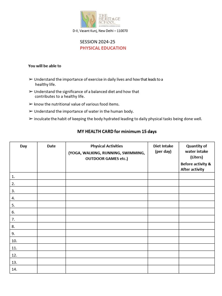 Sports Summer Vacation Tasks 2024-25 | PDF | Wellness