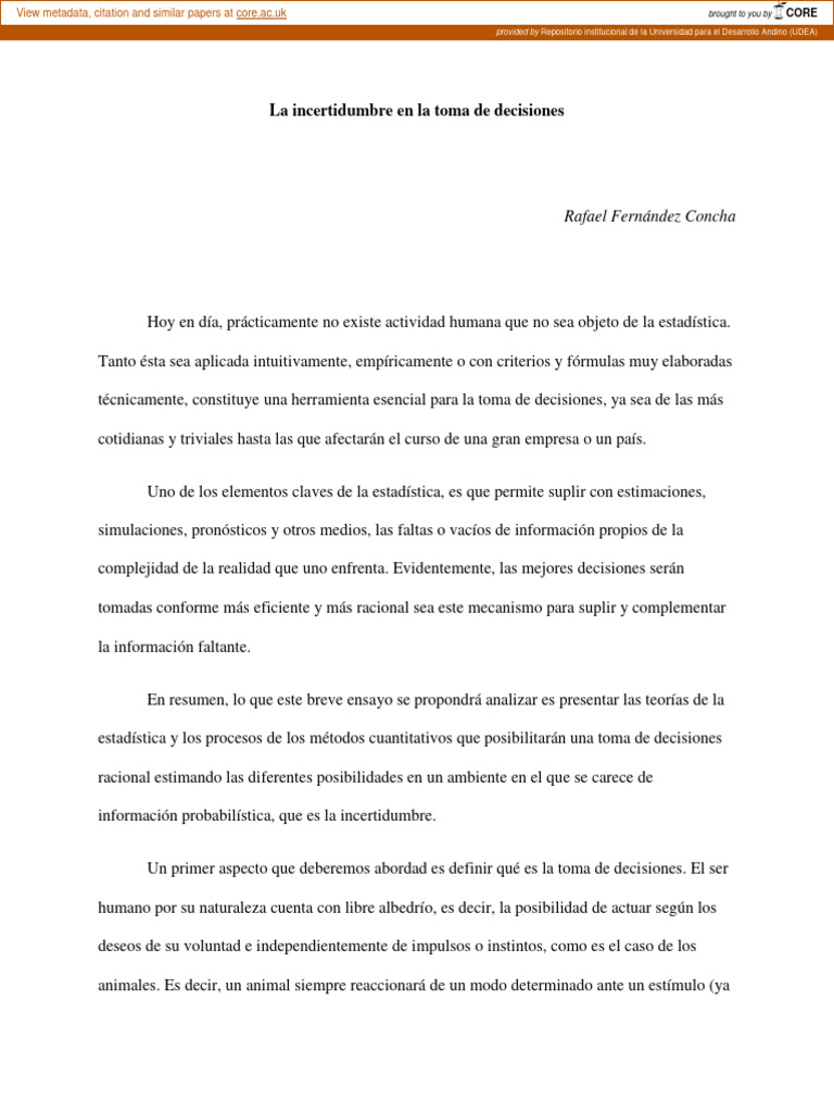 La Incertidumbre en La Toma de Decisiones. (Fernandez, 2019) | PDF ...