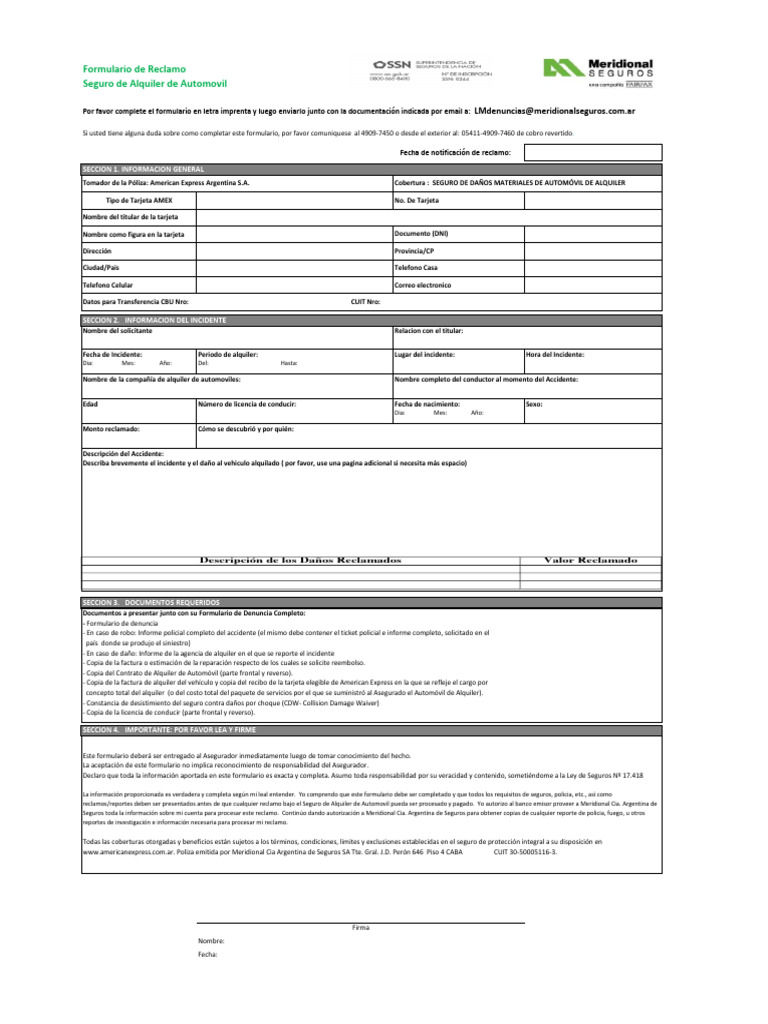 Formulario Seguro de Alquiler de Automoviles | PDF | Seguro | Póliza de seguros