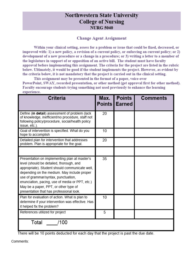 Rubric and instructions for Change Agent Assignment | PDF | Rubric ...