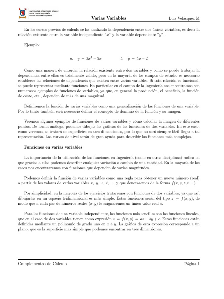 Varias Variables | PDF | Función (Matemáticas) | Variable (Matemáticas)