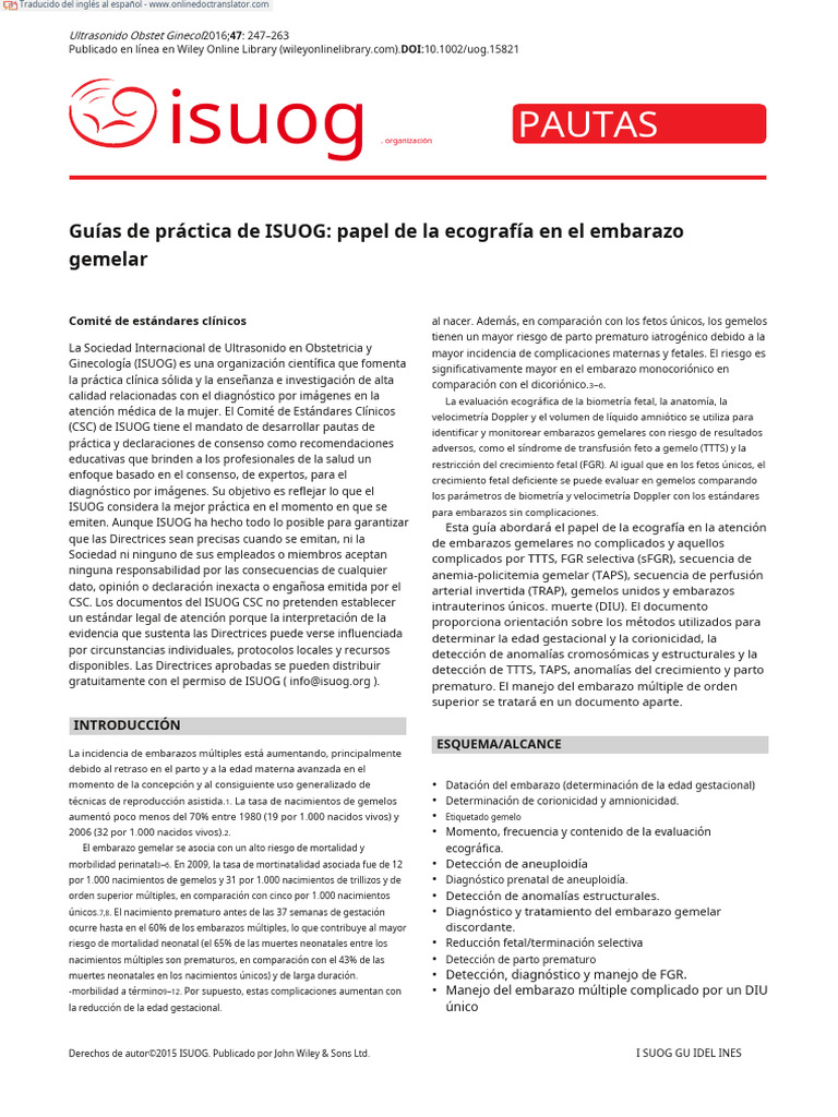 ISUOG Practice Guidelines Ultrasound Twin Pregnancy - En.es | PDF | El ...