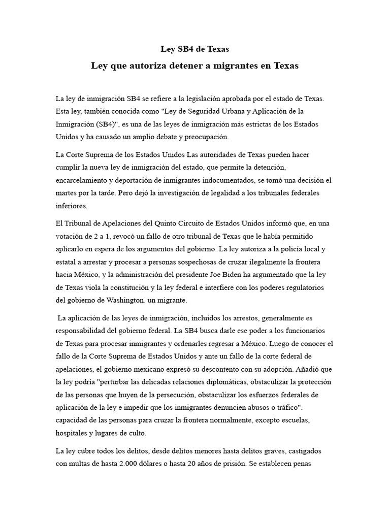 Ley SB4 de Texas | PDF | Texas mexicano | Gobierno Federal de los ...