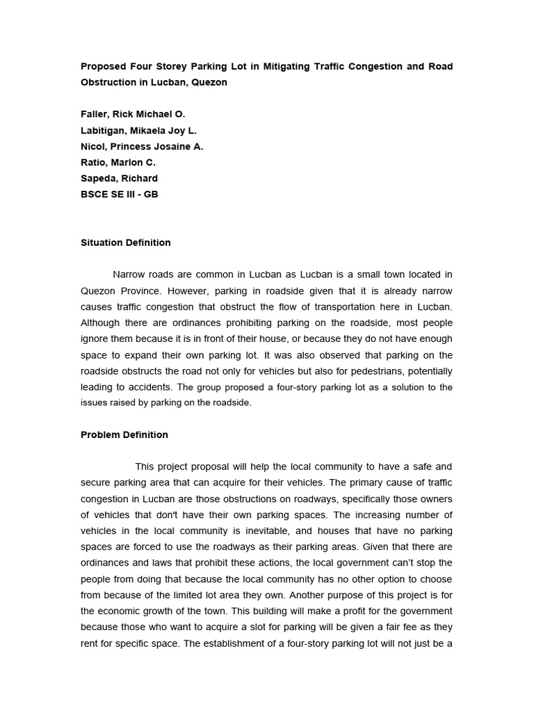Proposed Four Storey Parking Lot in Mitigating Traffic Congestion and ...