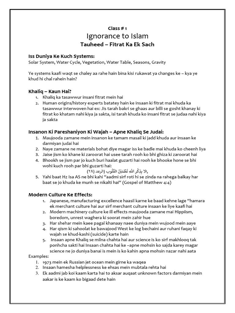 Lecture 1 - Tauheed - Ek Fitri Sach | PDF