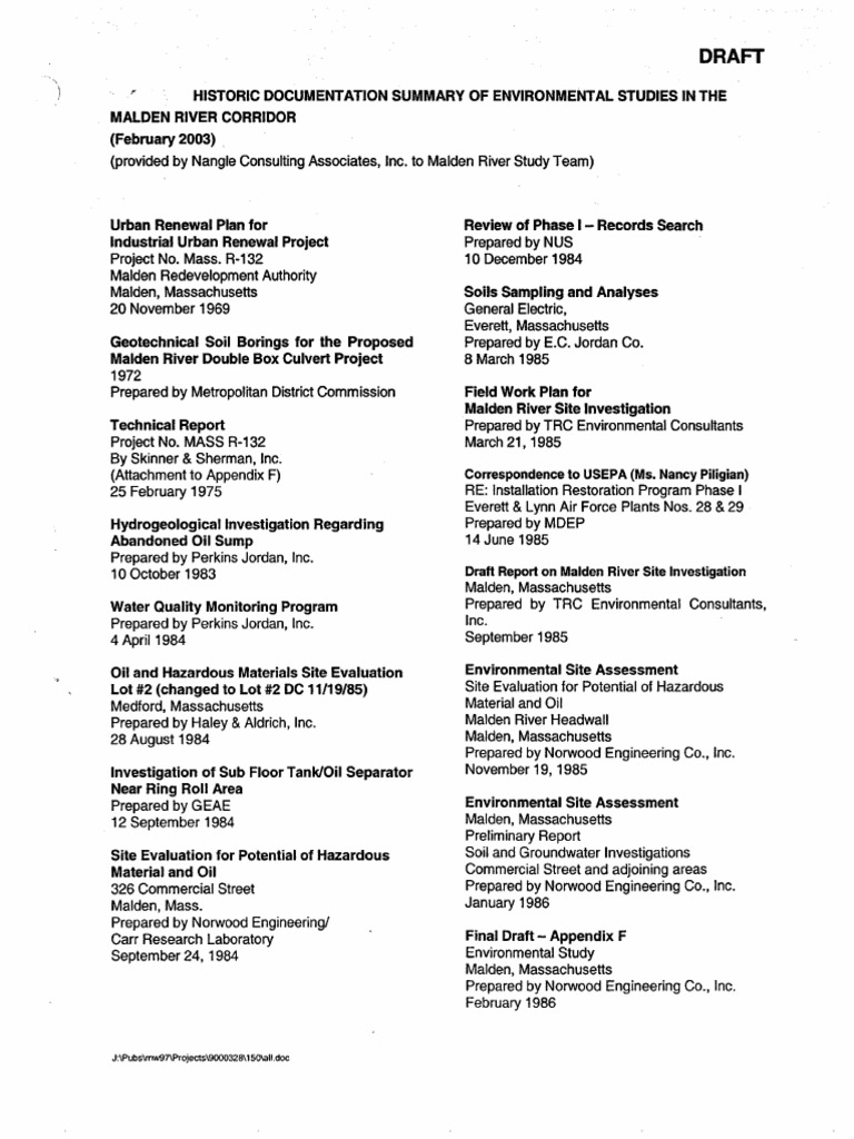 Env Reports of The Malden River - List | PDF | Earth Sciences ...