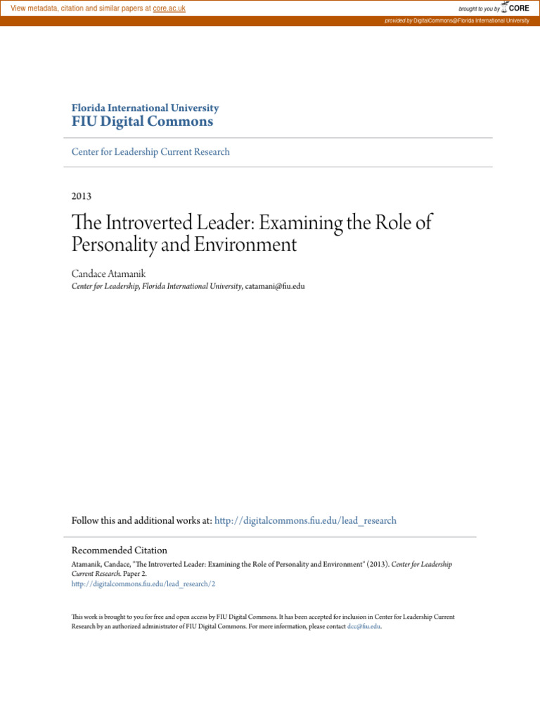 The Introverted Leader - Examining The Role of - Personality and ...