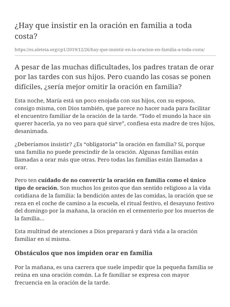 ¿Hay Que Insistir en La Oración en Familia A Toda | PDF | Oración