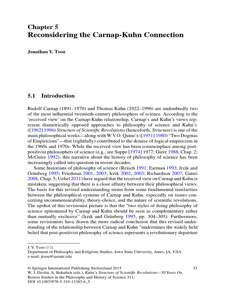 Tsou 2015 Reconsidering Carnap Kuhn Connection BSPHS | PDF | Philosophy ...