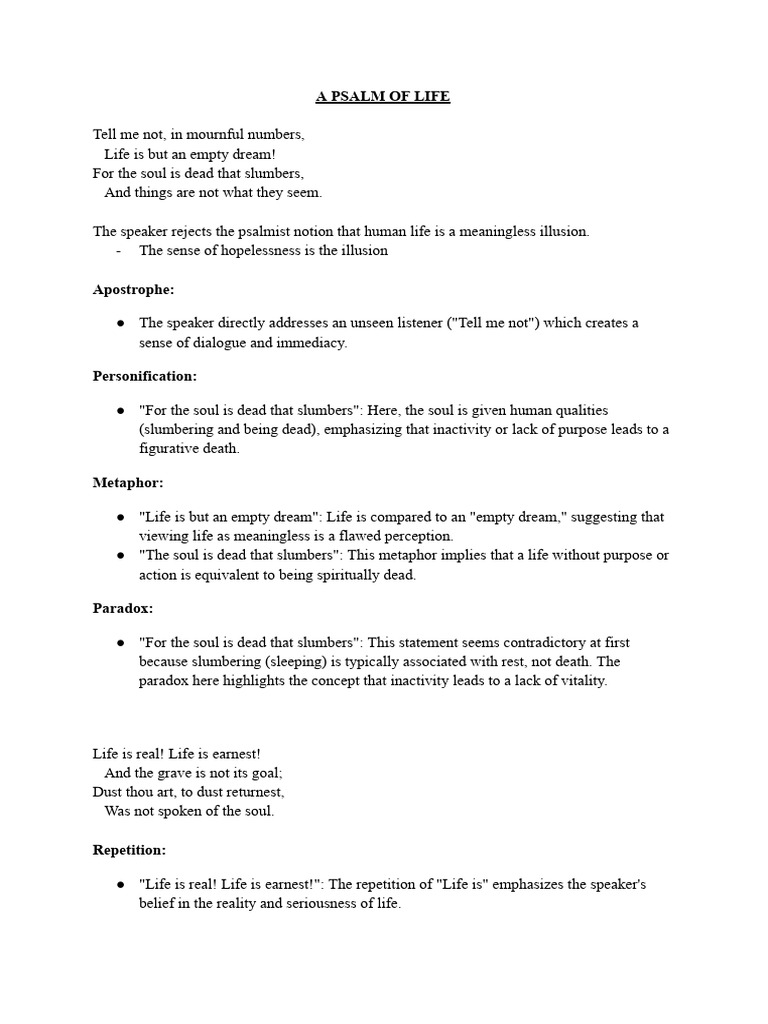 A PSALM OF LIFE | Download Free PDF | Soul | Metaphor