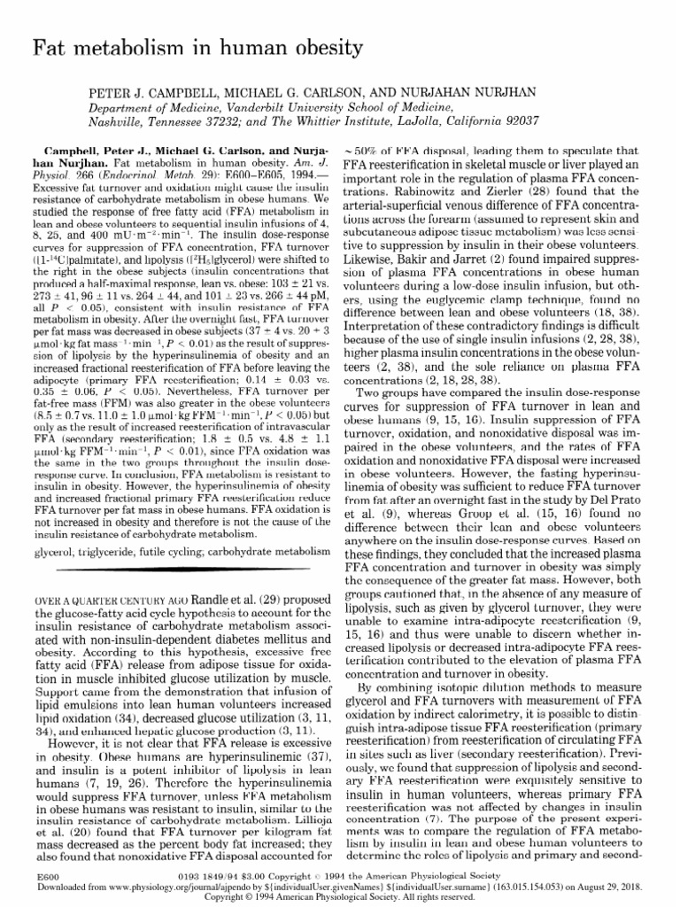 Fat Metabolism in Human Obesity | PDF | Insulin | Insulin Resistance