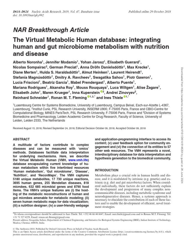 The Virtual Metabolic Human database integrating human and gut microbiome metabolism with ...