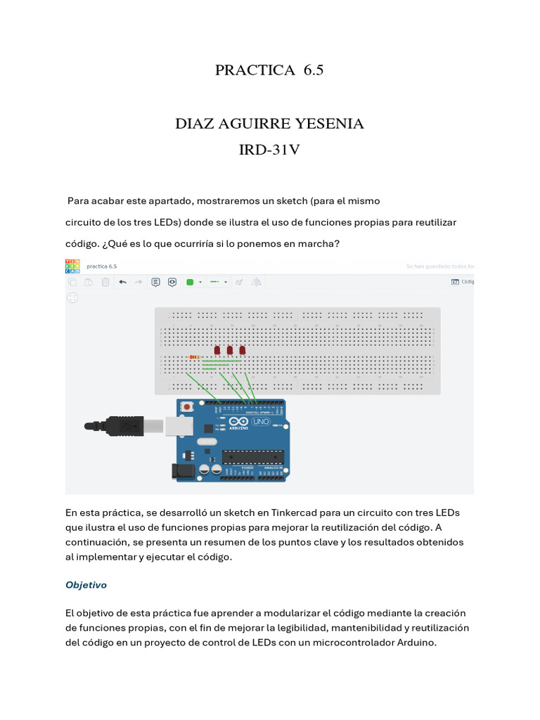 Practica 6.5 | PDF | Diodo emisor de luz | Arduino