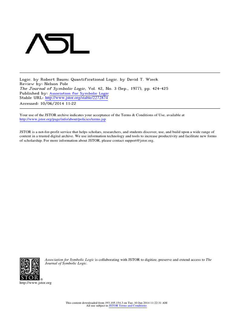 Association For Symbolic Logic | PDF | Set (Mathematics) | Argument
