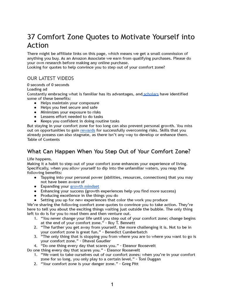 Comfort Zone Quotes for Personal Growth | PDF