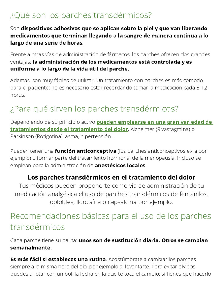 Uso y colocación de parches transdérmicos | PDF | Medicamentos con ...