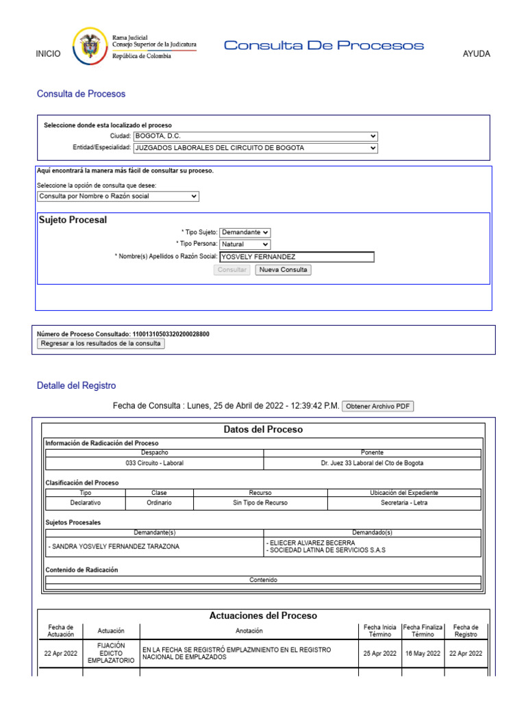 Consulta de Procesos - Página Principal - Sandra Fernández | PDF
