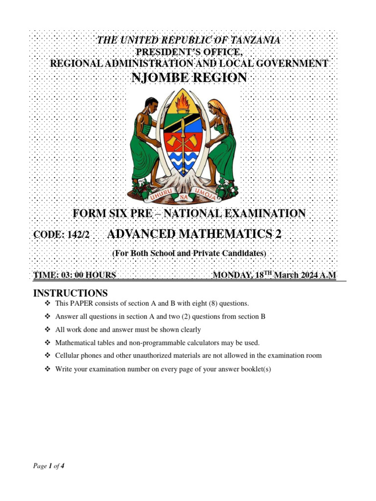 Njombe Pre Necta II | PDF | Equations | Mathematical Concepts