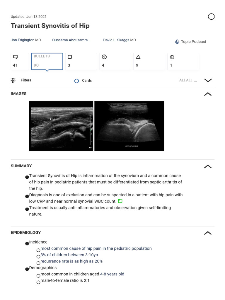 Transient Synovitis of Hip - Pediatrics | PDF | Medical Specialties ...
