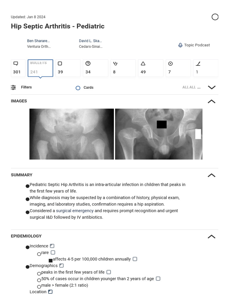 Pediatric Septic Hip Arthritis Guide | PDF | Immunology | Medicine
