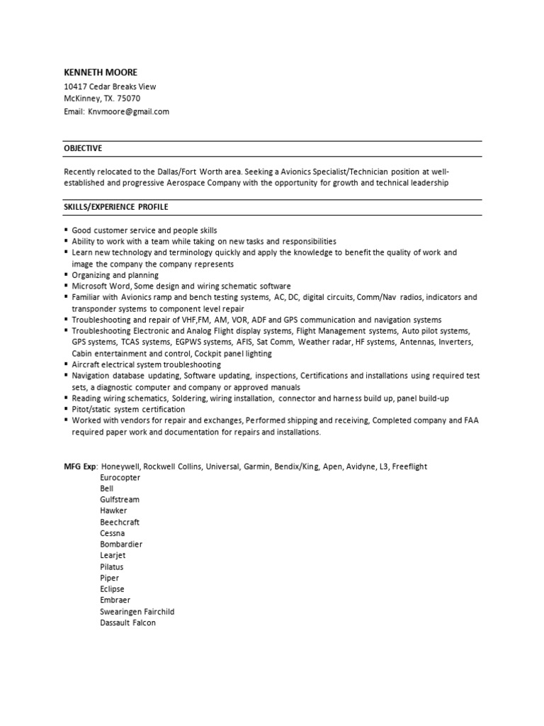Kenneth Moore Resume | PDF | Avionics | Electronics