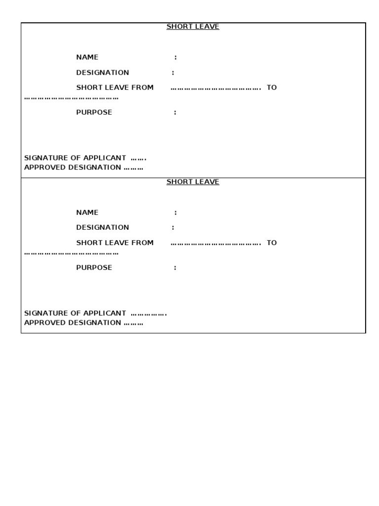 Short Leave Form | PDF