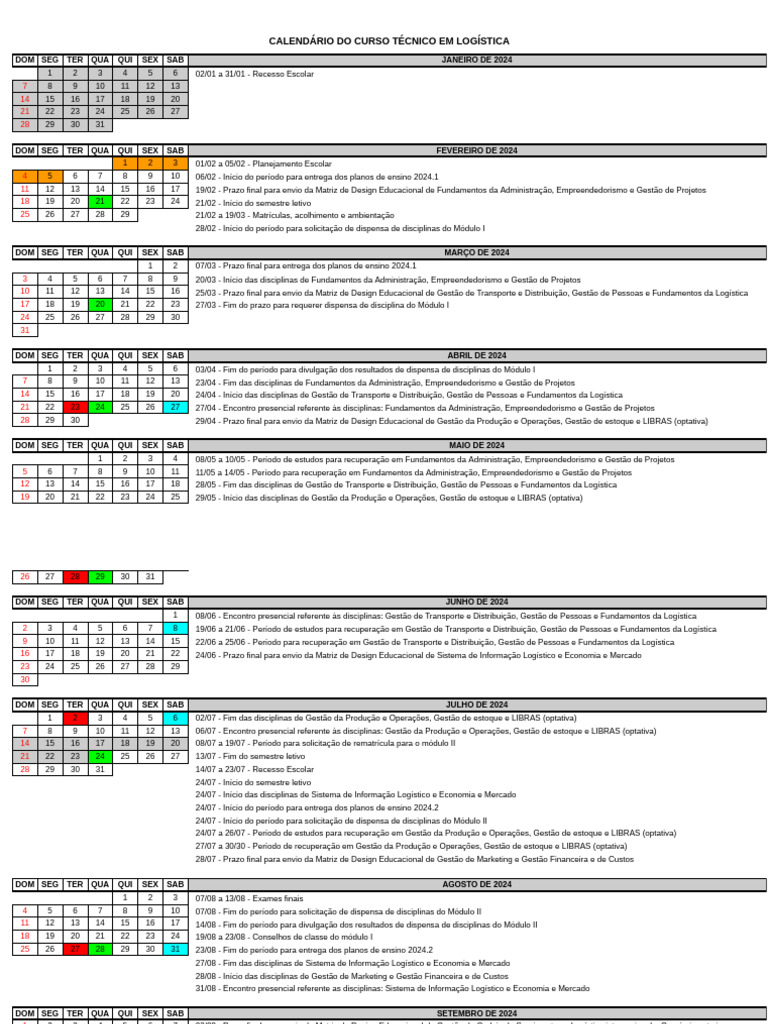 Calendário 2024 - Logística | PDF | Cadeia de suprimentos | Logística