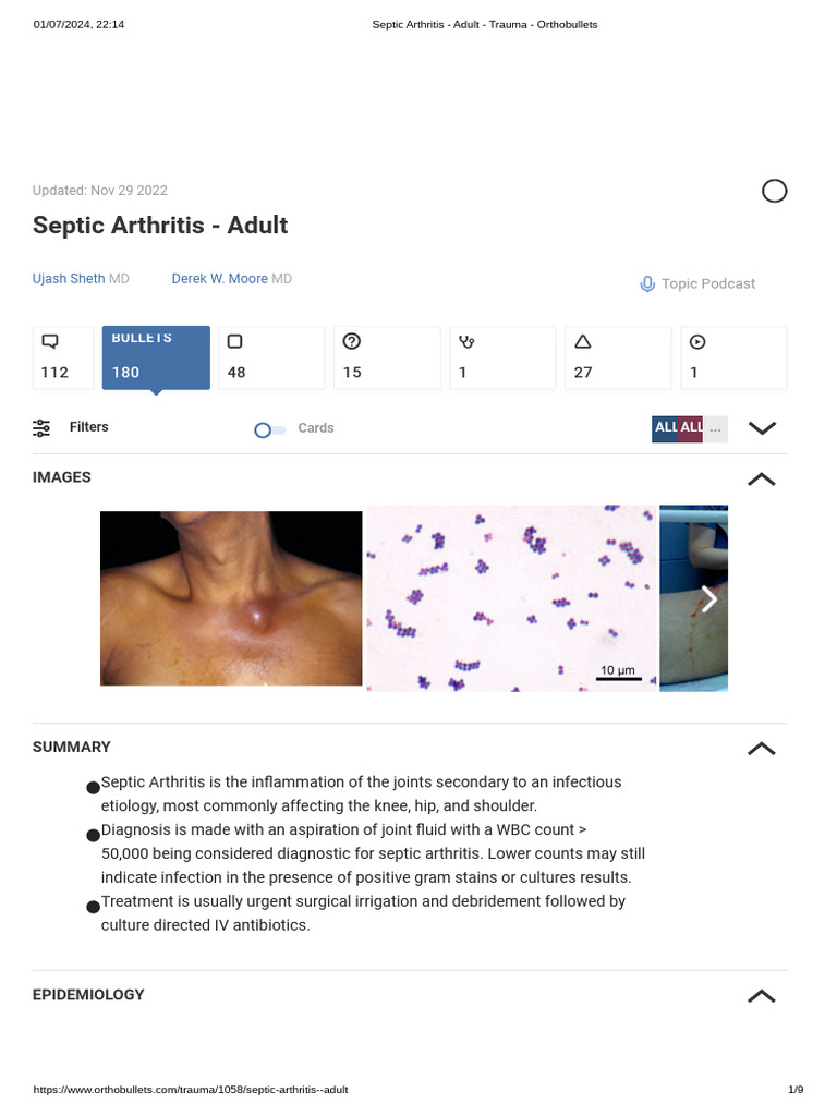 Adult Septic Arthritis Overview | PDF | Sepsis | Causes Of Death