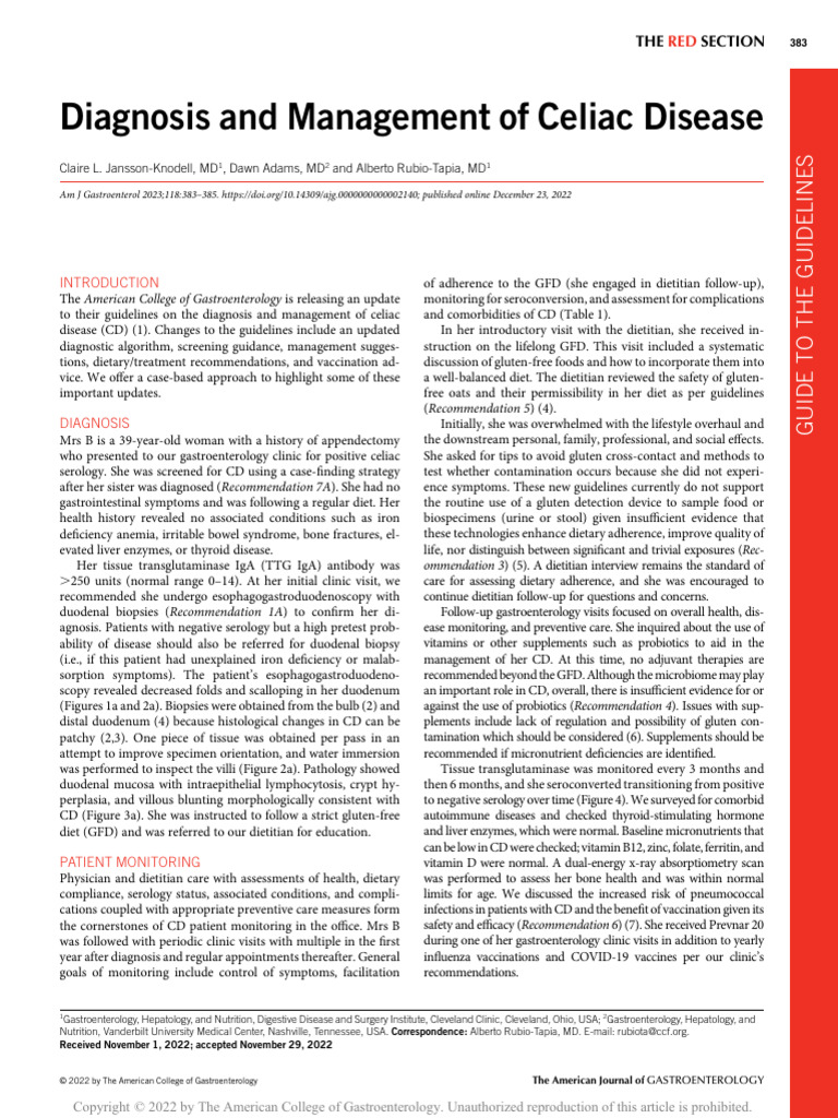 Diagnosis and Management of Celiac Disease 2023 | PDF | Coeliac Disease ...