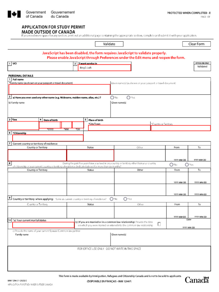 Formulário Canada | PDF
