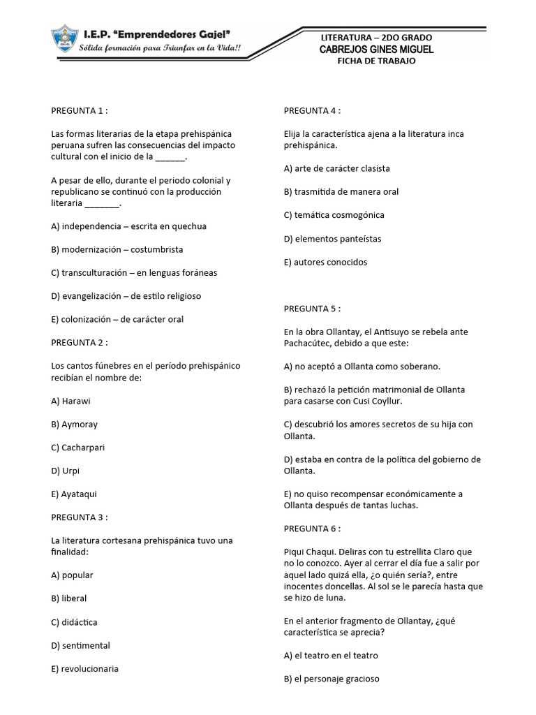 Ficha Segundo | PDF | Clásicos