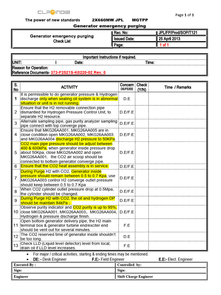 Generator Purging Procedures Guide | PDF | Energy Technology ...