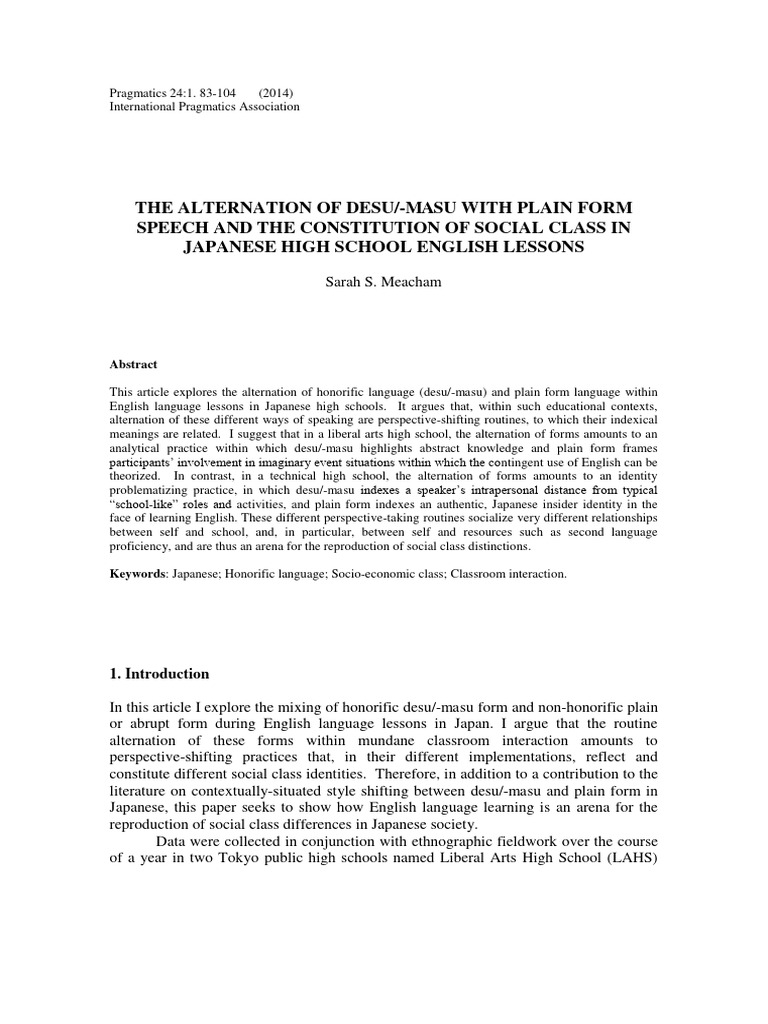 The Alternation of Desu Masu With Plain | PDF | Japanese Language | English Language