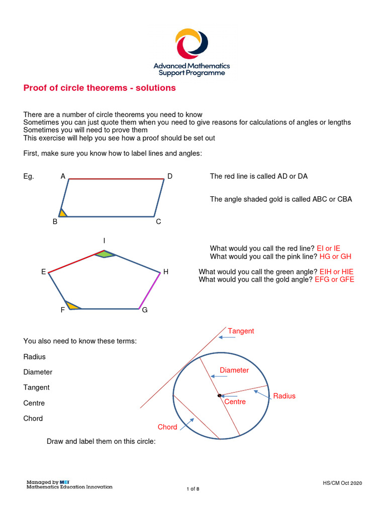 G10 Proof of Circle Theorems Solutions | PDF | Circle | Triangle