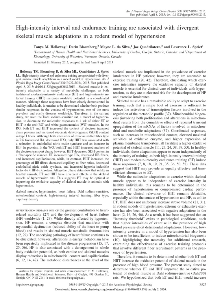Holloway Et Al 2015 High Intensity Interval and Endurance Training Are ...