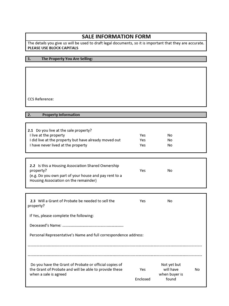 Property Sale Information Form | PDF | Loans | Mortgages