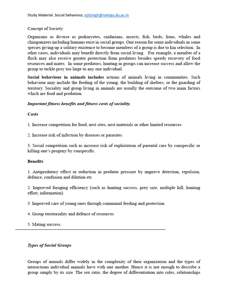 Study Material 5 - Social Behaviour - 240603 - 110616 | PDF ...