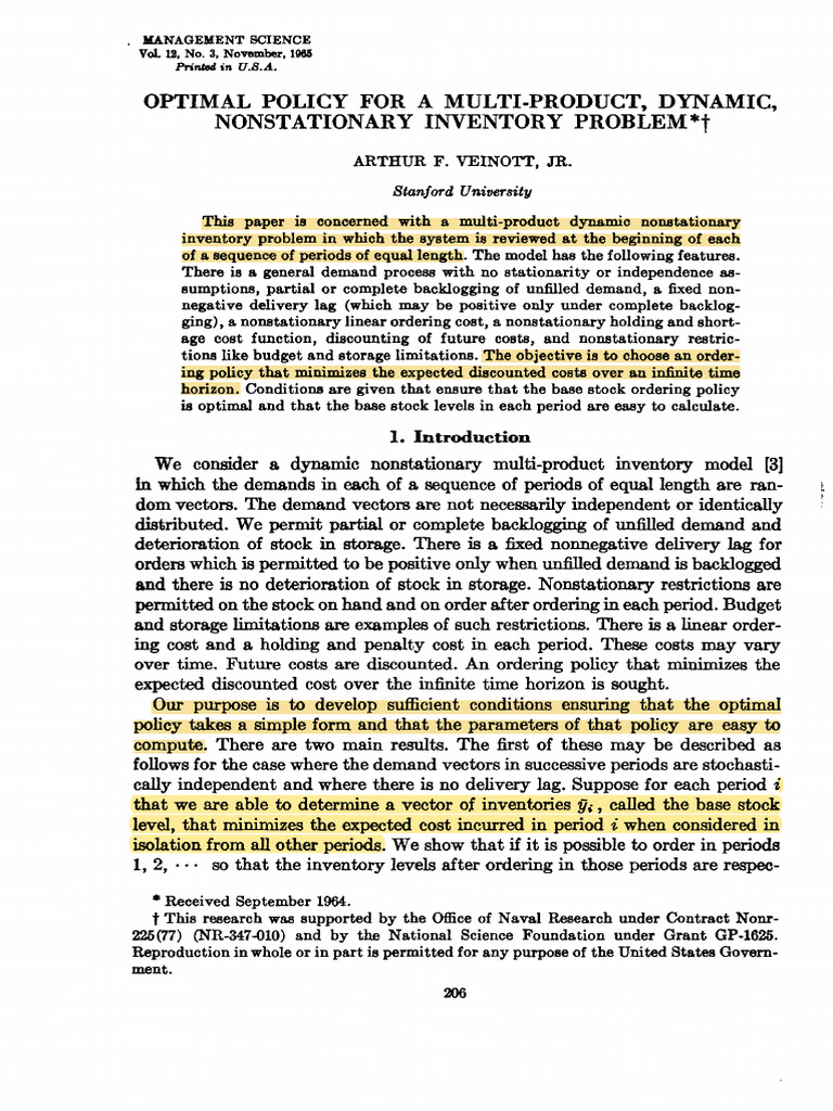 INV-02 - Veinott - 1965 - Optimal Policy For A Multi-Product, Dynamic, Nonstationary Inventory ...