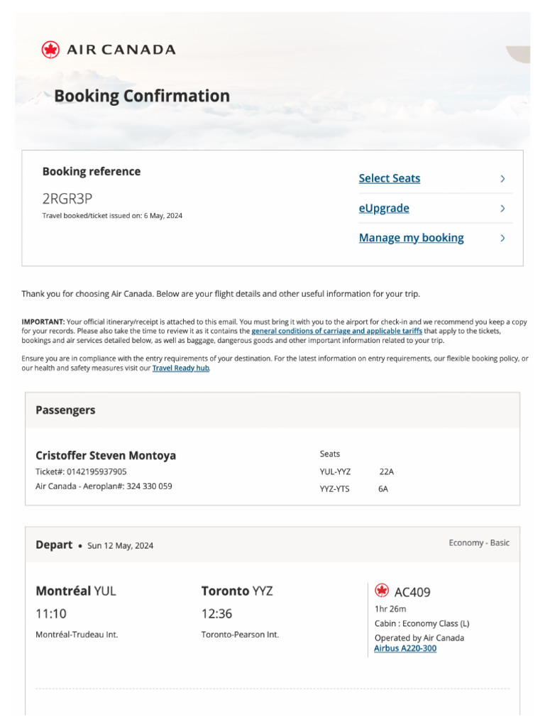 Air Canada - Booking Confirmation | PDF