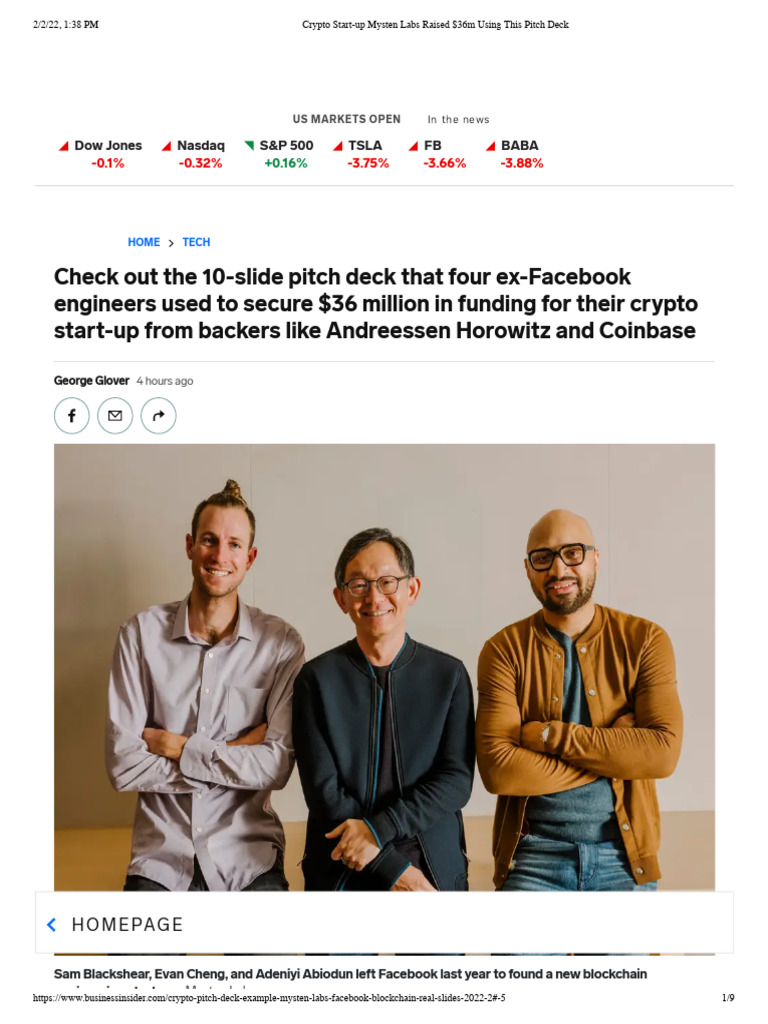 Crypto Start-Up Mysten Labs Raised 36m Using This Pitch Deck | PDF | Market (Economics) | Business