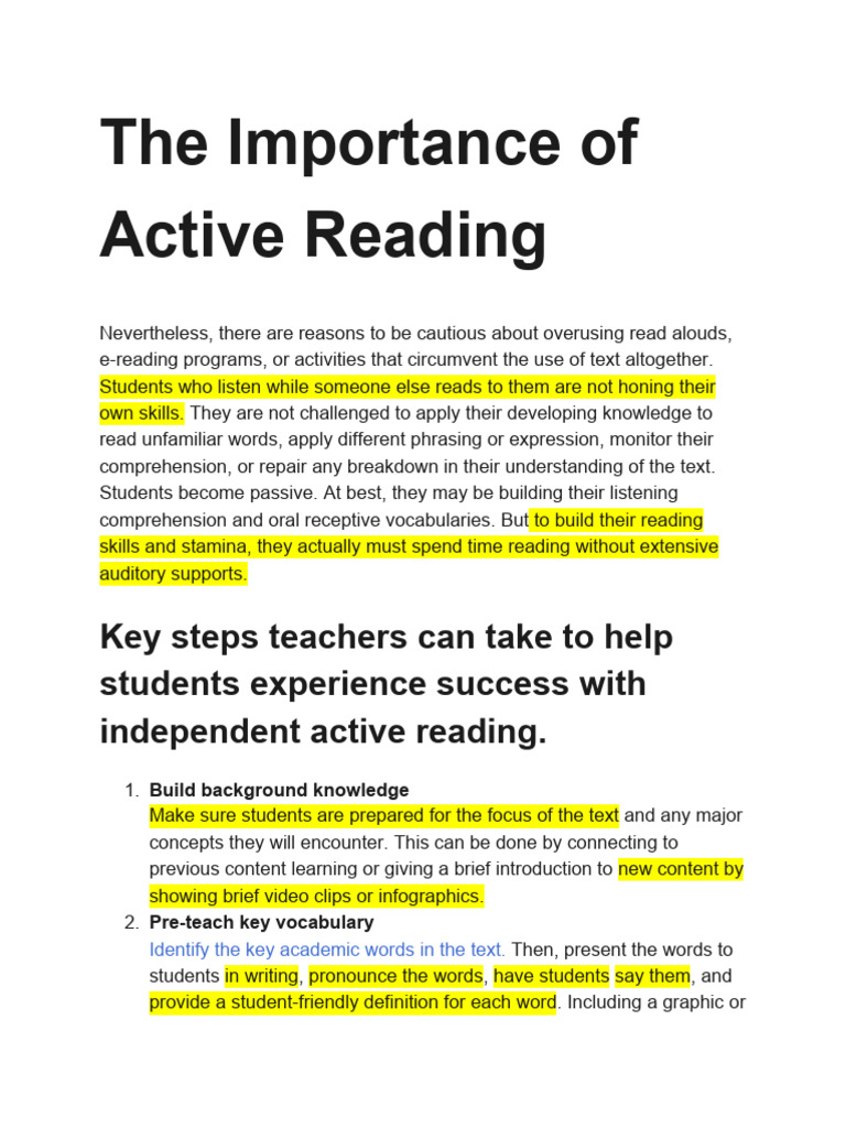 Active Reading Article - The Importance of Active Reading-2 | PDF | Reading Comprehension ...