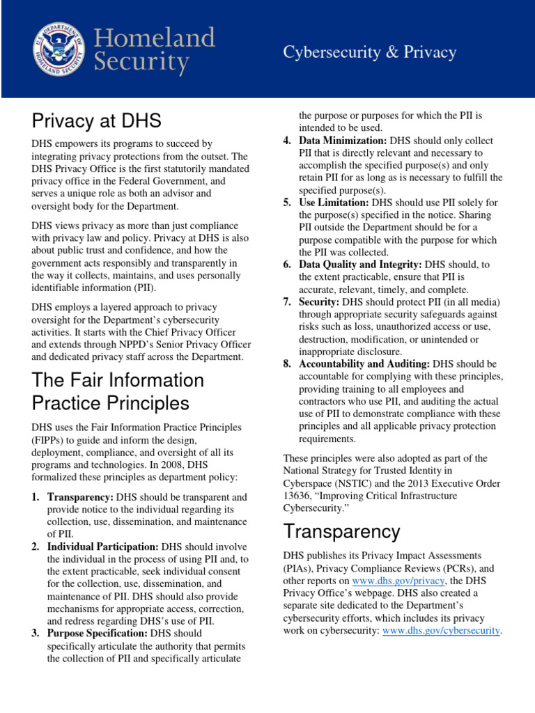 Privacy at DHS Fact Sheet - Clean | PDF | United States Department Of ...
