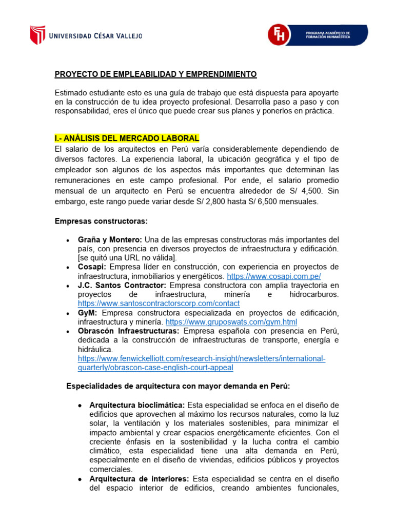 Proyecto de Empleabilidad y Emprendimiento 2023 | PDF | Diseño | Arquitecto