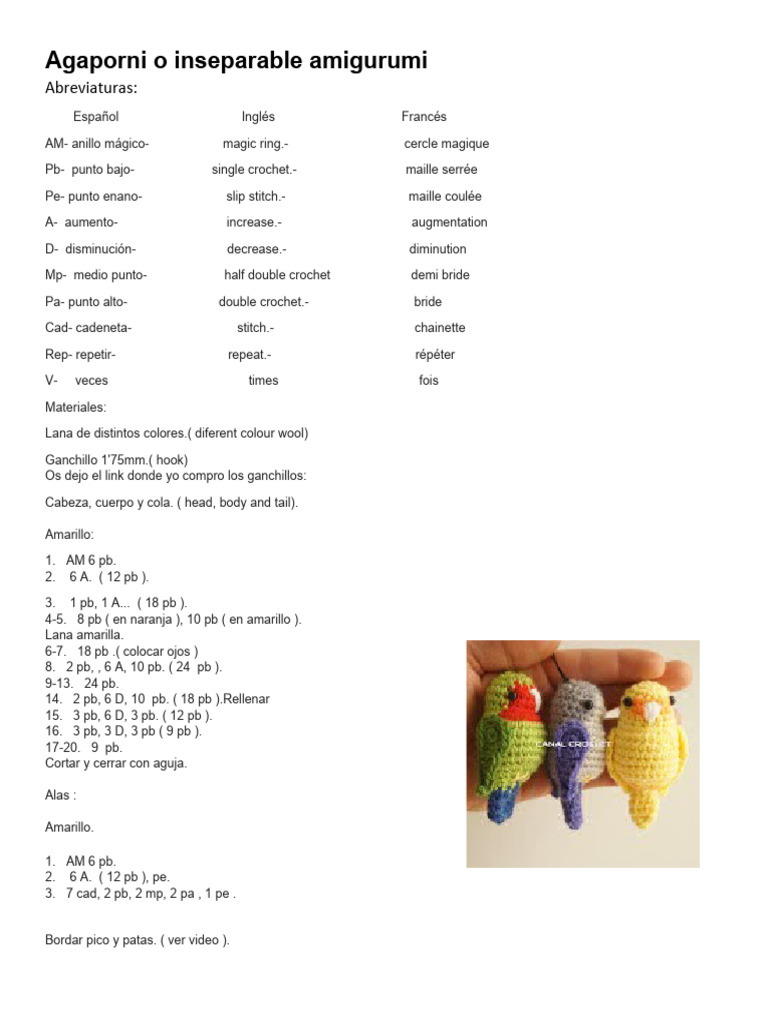 Instrucciones Amigurumi Agaporni | PDF