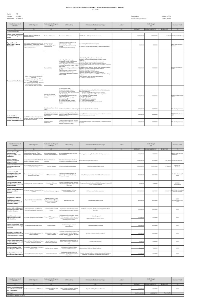 GAD Accomplishment Report | PDF | Disability | Poverty