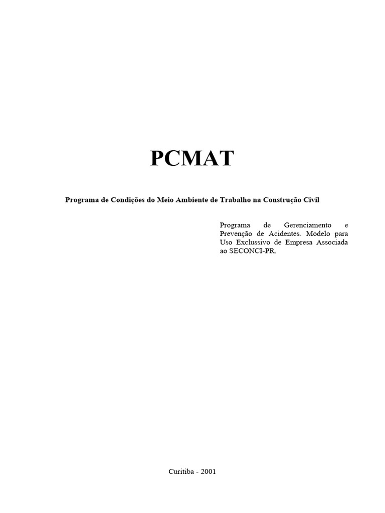 Pcmat - Programa de Condições e Meio Ambiente de Trabalho Na Construção ...