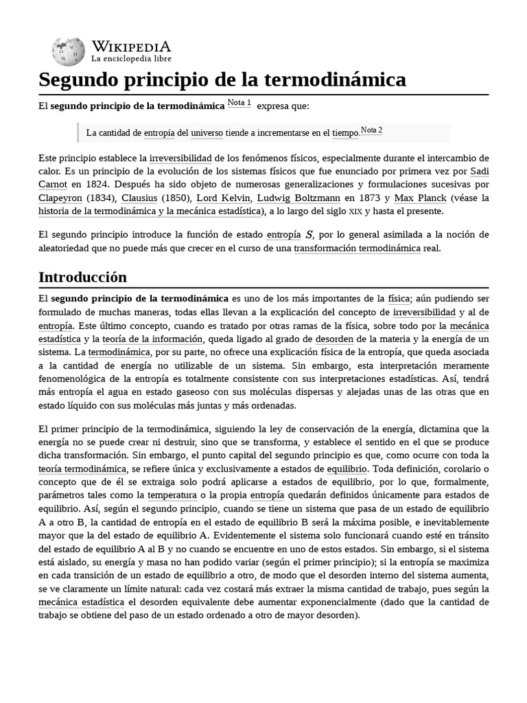 Segundo Principio de La Termodinámica | Descargar gratis PDF | Segunda ley de la termodinámica ...