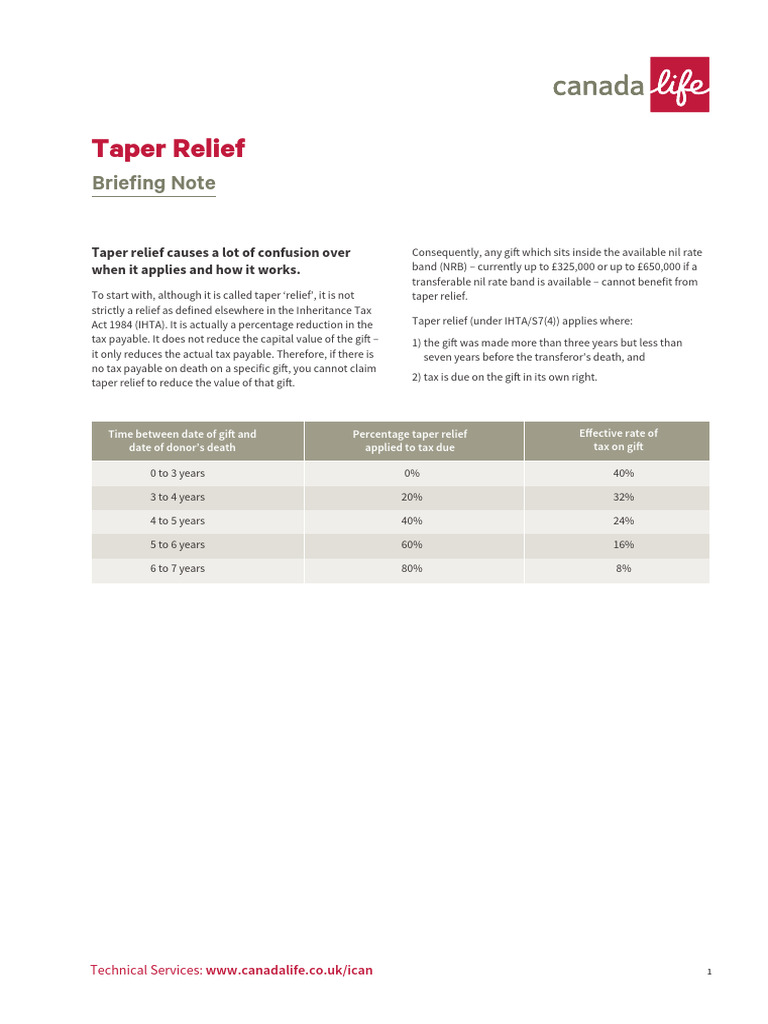 Taper Relief Briefing Note | PDF | Taxation | Payments